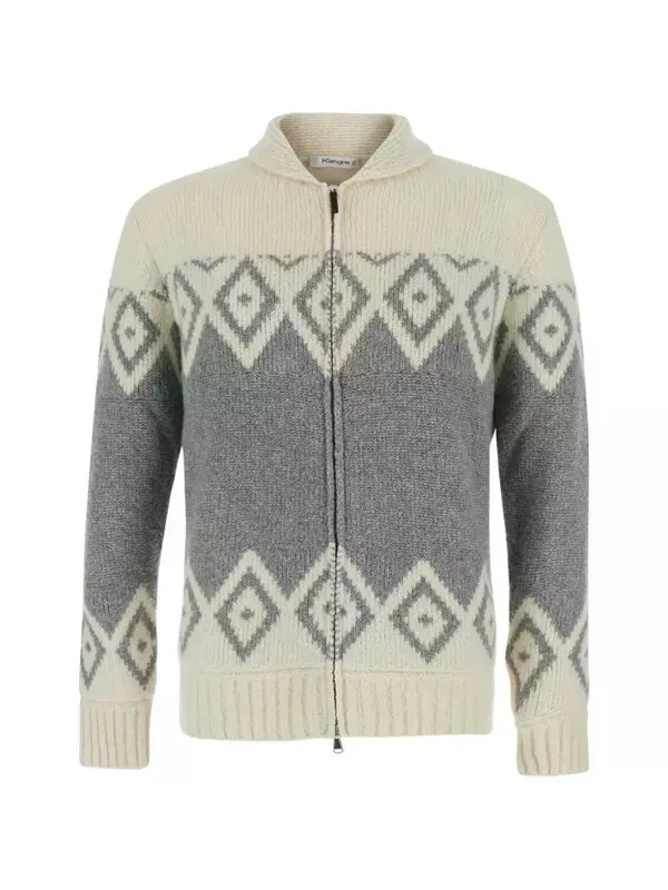 KANGRA Geometric-pattern Zip-up Cardigan