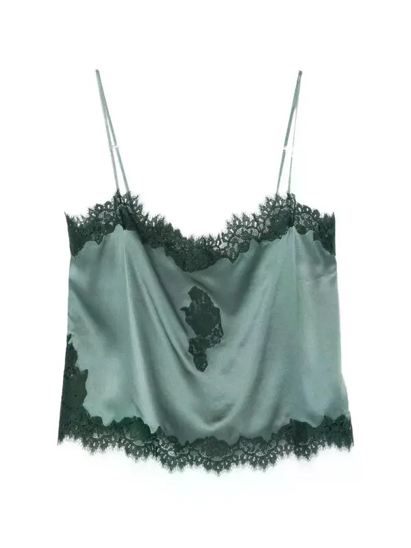 DÔEN Ava Laine Lace-trimmed Satin Top - Green