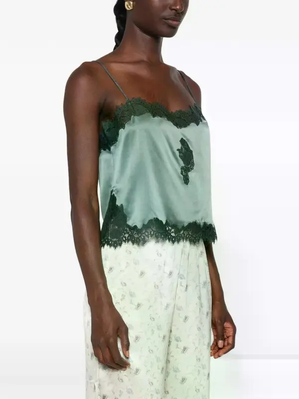DÔEN Ava Laine Lace-trimmed Satin Top - Green