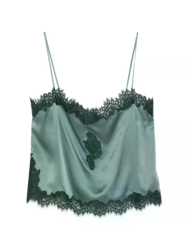 DÔEN Ava Laine Lace-trimmed Satin Top - Green