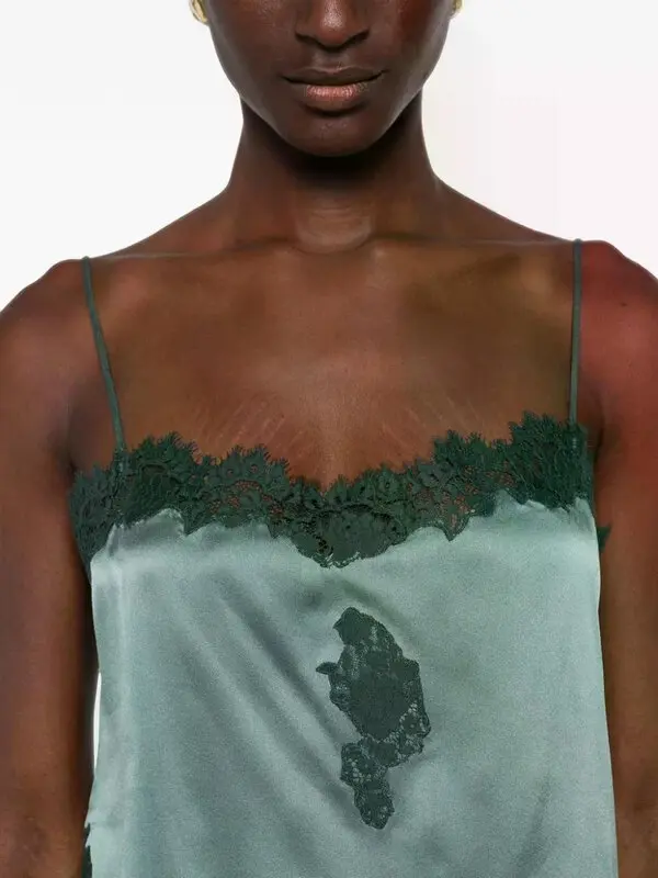 DÔEN Ava Laine Lace-trimmed Satin Top - Green