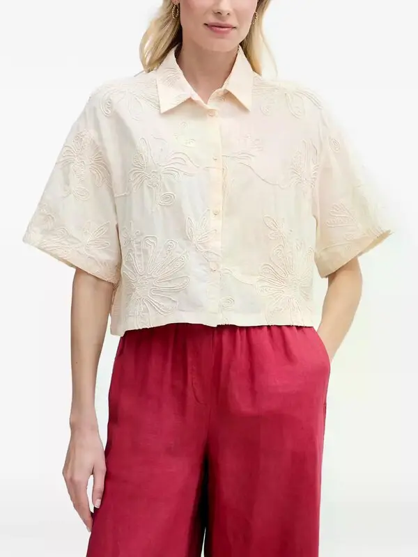 BENETTON Embroidered Cropped Shirt - Neutrals