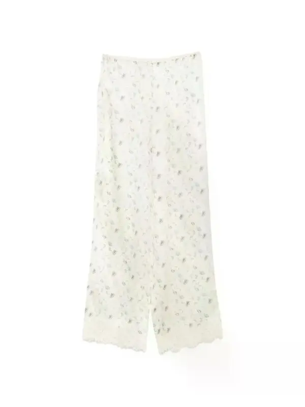 DÔEN Felise Floral-print Lace-trim Trousers - Neutrals