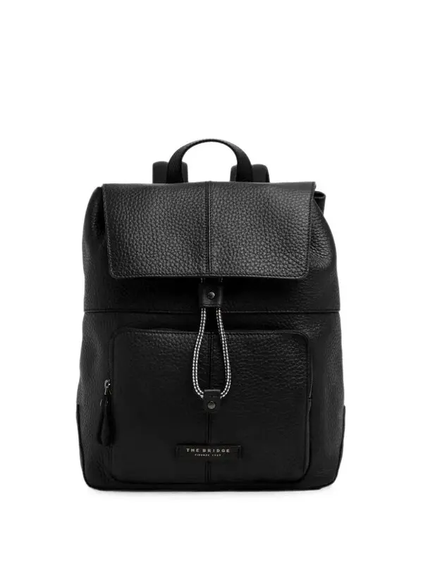 THE BRIDGE Pebbled Leather Flap Backpack - Black