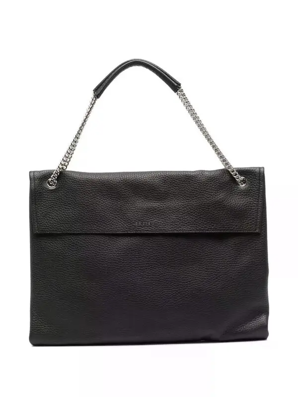Orciani Grained Leather Chain-link Shoulder Bag - Black
