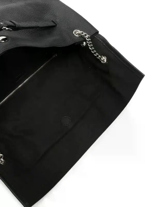 Orciani Grained Leather Chain-link Shoulder Bag - Black