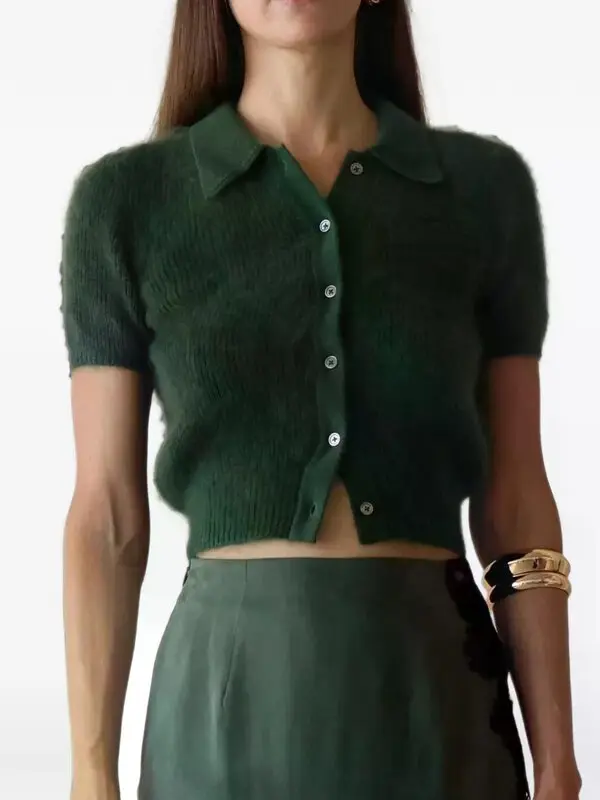 HEVRON Ribbed-knit Short-sleeve Cardigan - Green