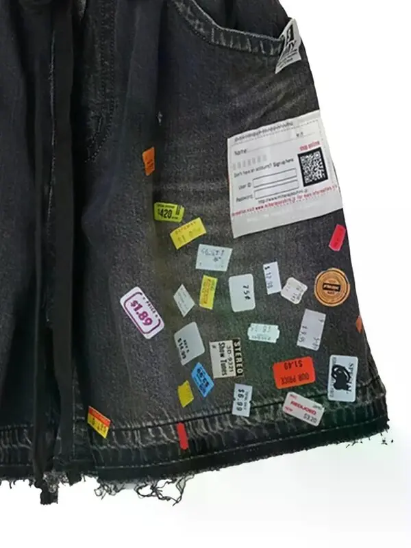 Mihara Yasuhiro Price Tag Printed Denim Gather Shorts