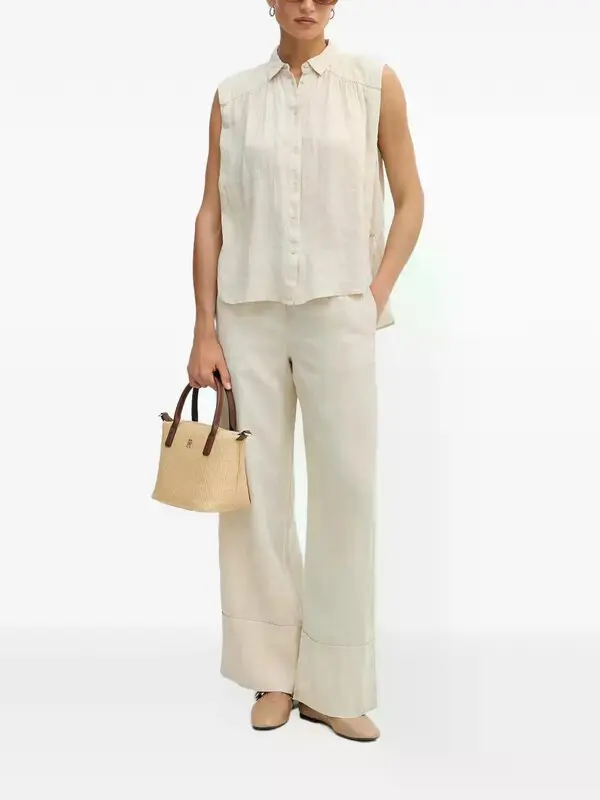BENETTON Linen Drawstring Trousers - Neutrals