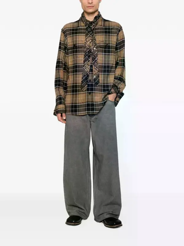 Sacai Check-pattern Embellished-tie Shirt