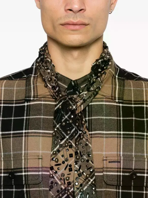 Sacai Check-pattern Embellished-tie Shirt