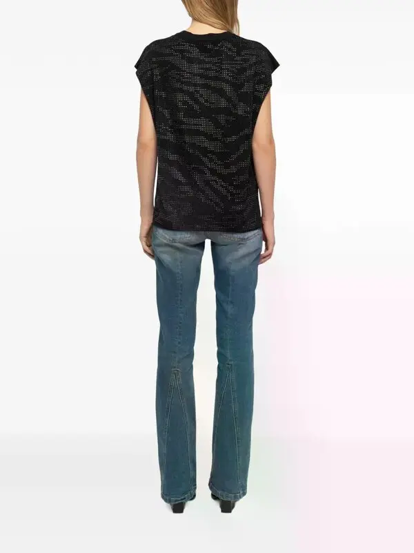 Zadig&Voltaire Cloe Rhinestone Embellished Zebra Print Cotton Tank Top