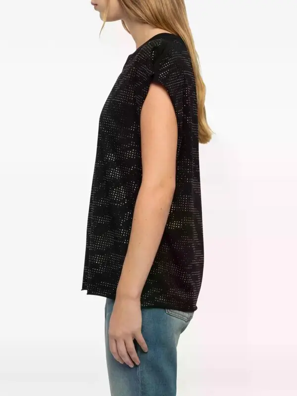 Zadig&Voltaire Cloe Rhinestone Embellished Zebra Print Cotton Tank Top