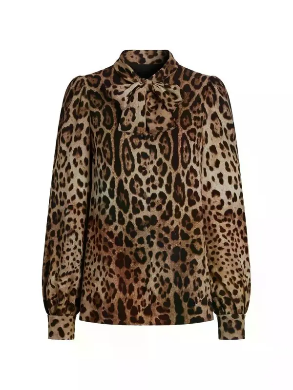 Dolce & Gabbana Leo-print Silk Charmeuse Shirt With Self-tie Ribbon Collar