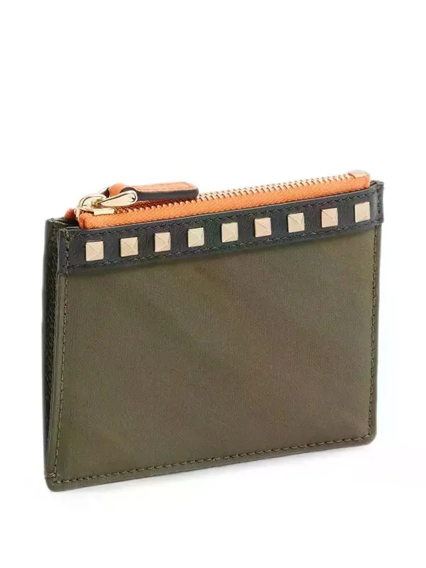 Valentino Garavani Stud U Pcoin Purse And Cardholder In Nylon And Grainy Calfskin - Green