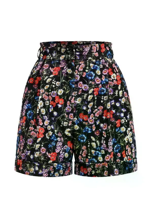 Dolce & Gabbana Floral-print Pleated Shorts - Black
