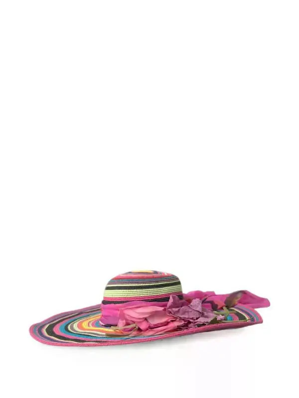 Dolce & Gabbana Multicolor Striped Sun Hat With Floral Appliqu - Pink