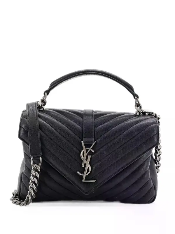 Saint Laurent Classic Monogram College Bag Matelasse Chevron Leather Medium Crossbody Bag - Black