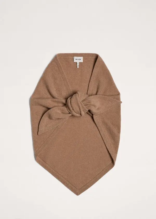 ME+EM Cashmere Triangle Knit Scarf Dark Camel Melange
