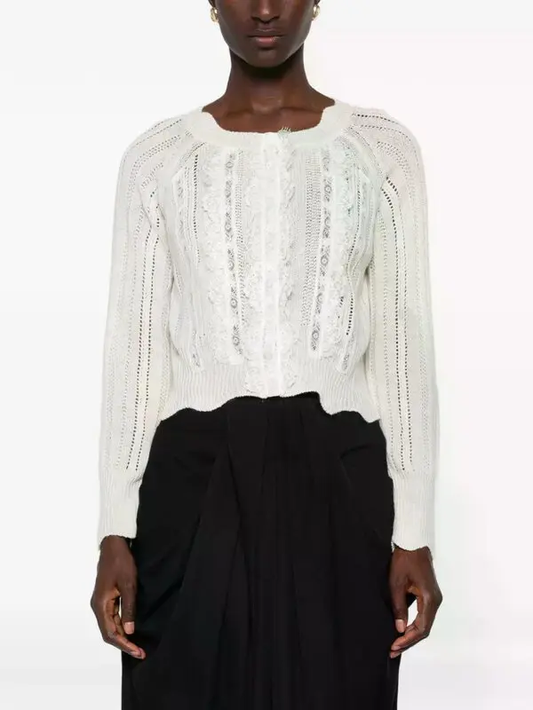 Ermanno Scervino Lace-panelled Pointelle-knit Cardigan - Neutrals