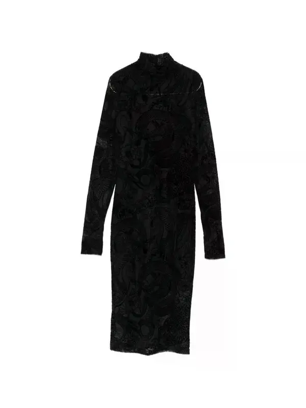 Just Cavalli Mock-neck Long-sleeve Midi Dress - Black
