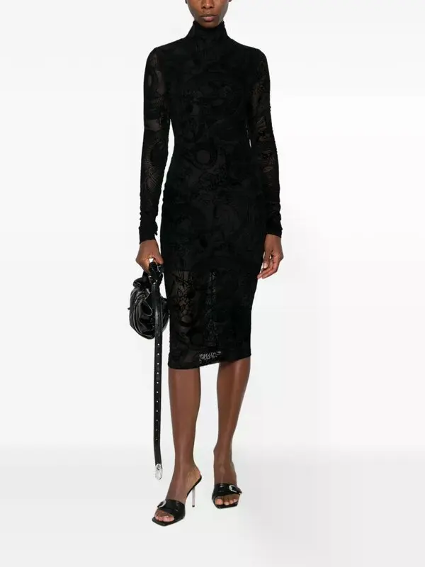 Just Cavalli Mock-neck Long-sleeve Midi Dress