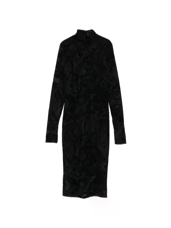 Just Cavalli Mock-neck Long-sleeve Midi Dress - Black