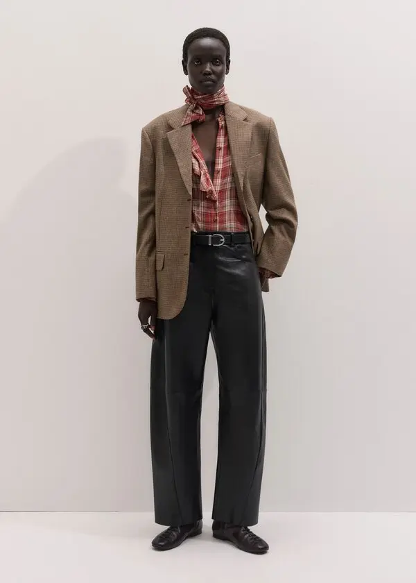 ME+EM Luxe Barrel Leather Trousers - Black/brown