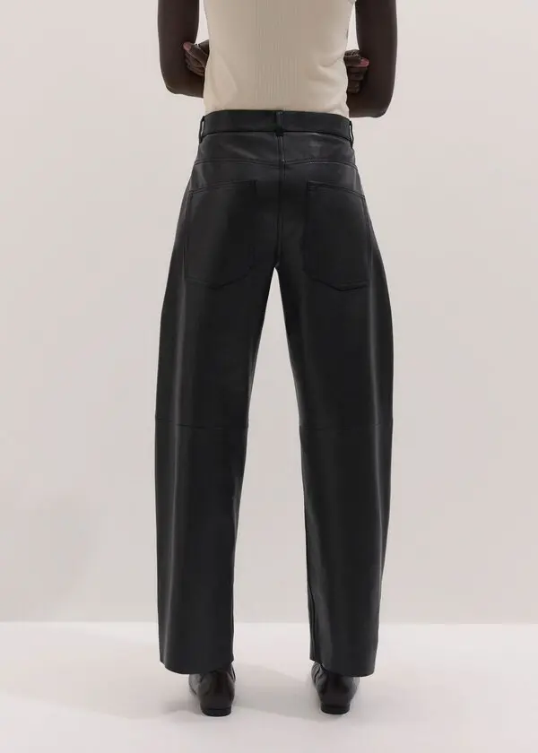 ME+EM Luxe Barrel Leather Trousers - Black/brown