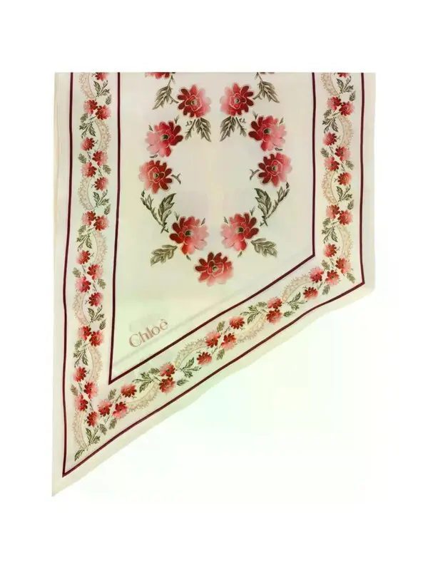 Chloé Floral-print Silk Scarf - Neutrals