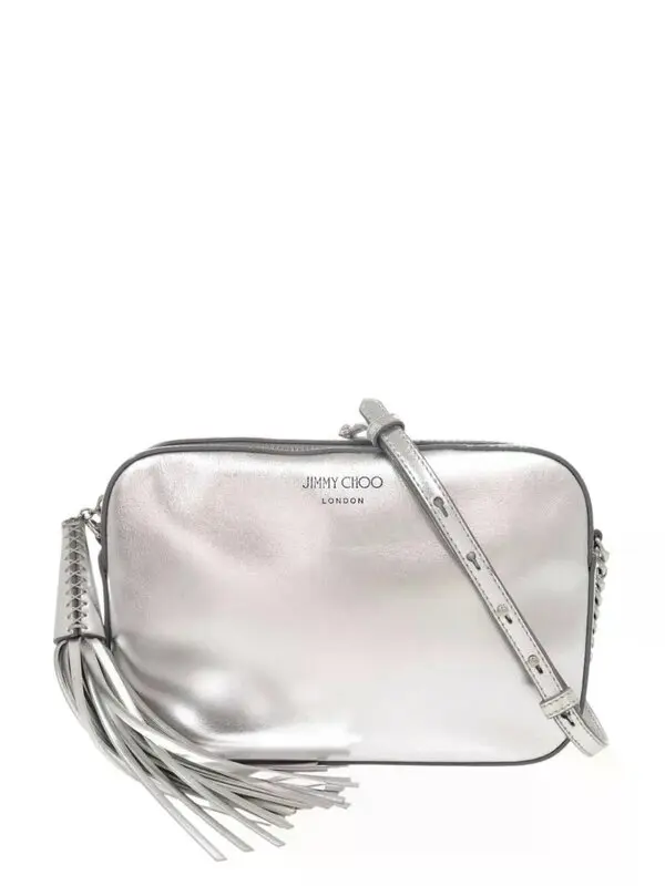 JIMMY CHOO Metallic Leather Camera Bag With Tassel Accent - Silver