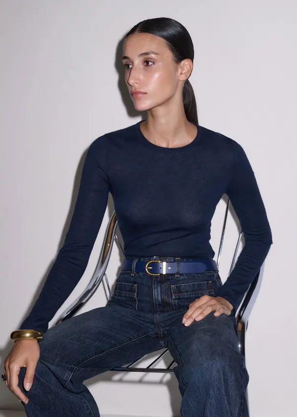 ME+EM Jersey Stitch Crew Neck Top - Navy