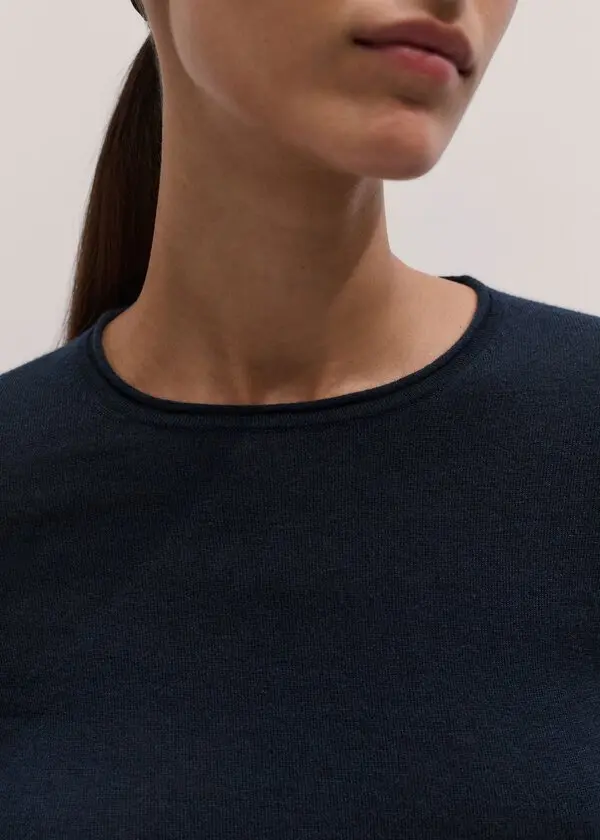 ME+EM Jersey Stitch Crew Neck Top - Navy