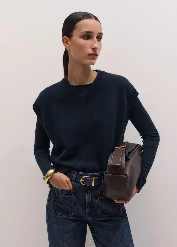 ME+EM Jersey Stitch Crew Neck Top - Navy