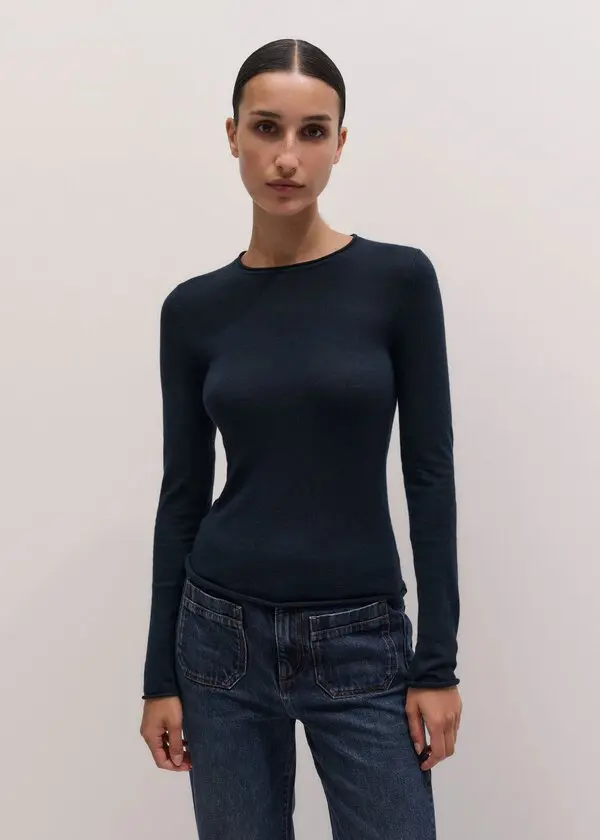 ME+EM Jersey Stitch Crew Neck Top - Navy