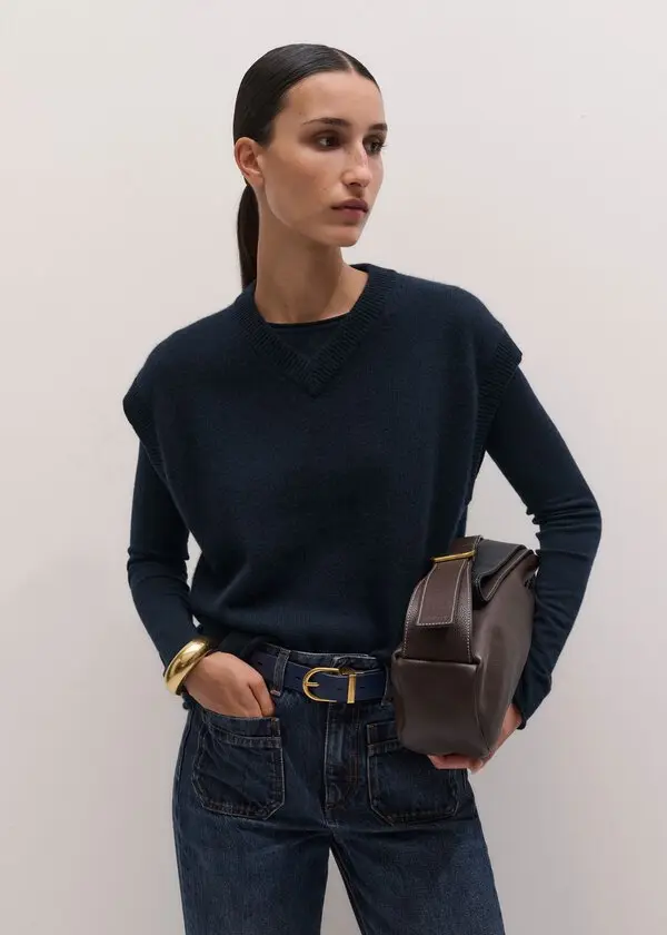 ME+EM Merino Wool Cashmere Crew Neck Top - Navy