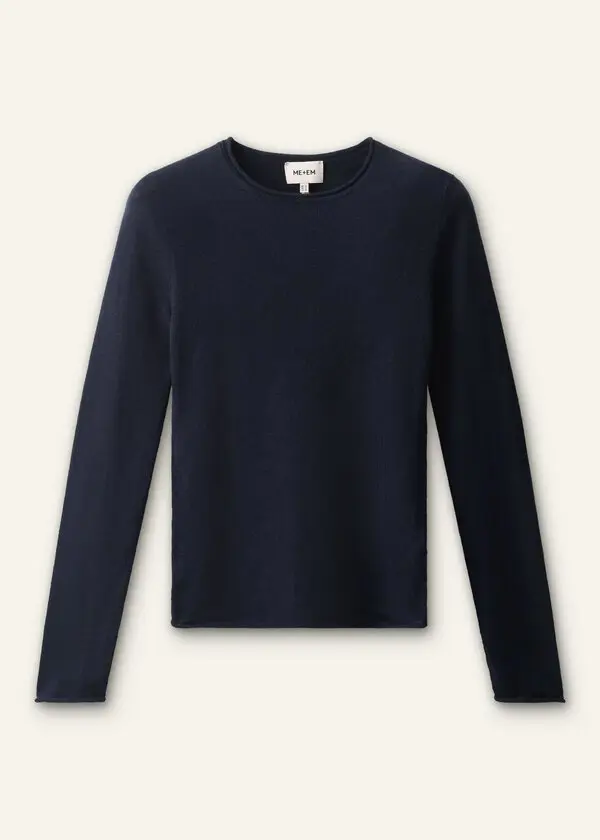 ME+EM Merino Wool Cashmere Crew Neck Top - Navy
