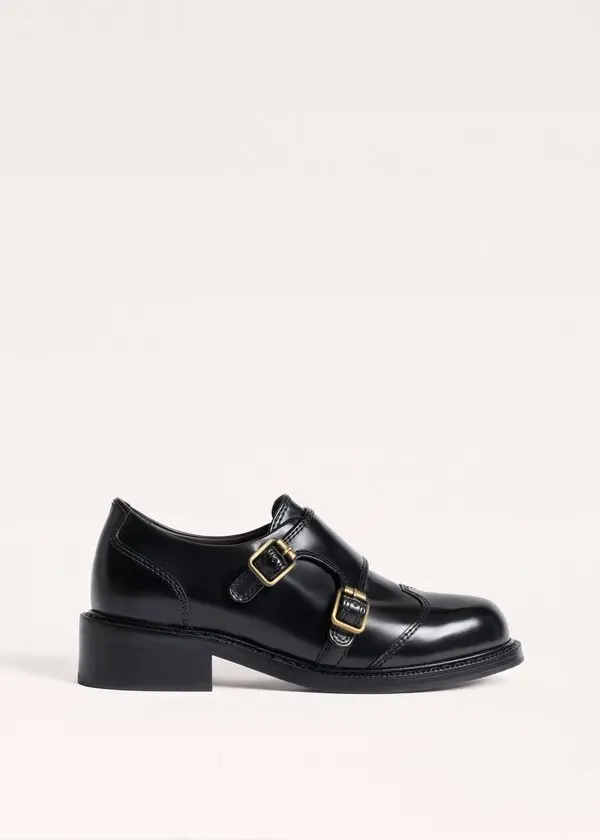 ME+EM Double Buckle Monk Strap Shoes - Black