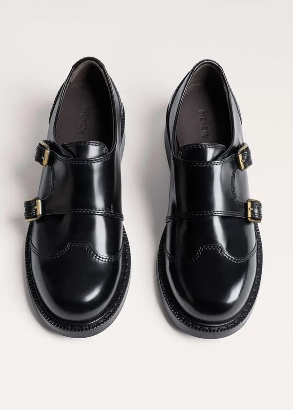 ME+EM Double Buckle Monk Strap Shoes - Black