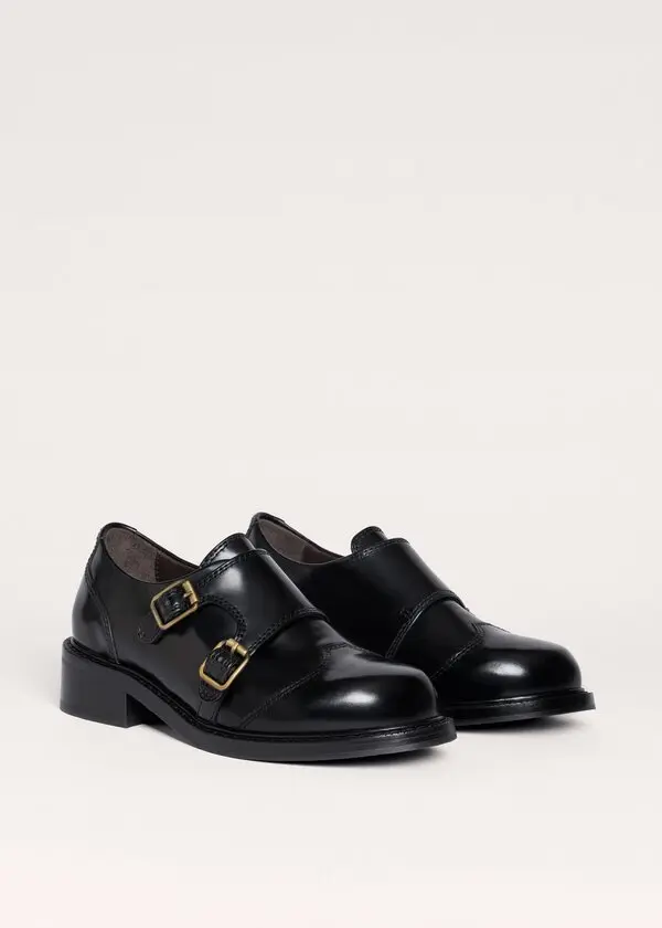 ME+EM Double Buckle Monk Strap Shoes - Black