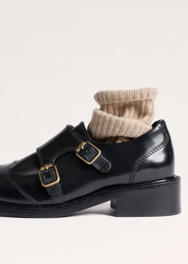 ME+EM Double Buckle Monk Strap Shoes - Black