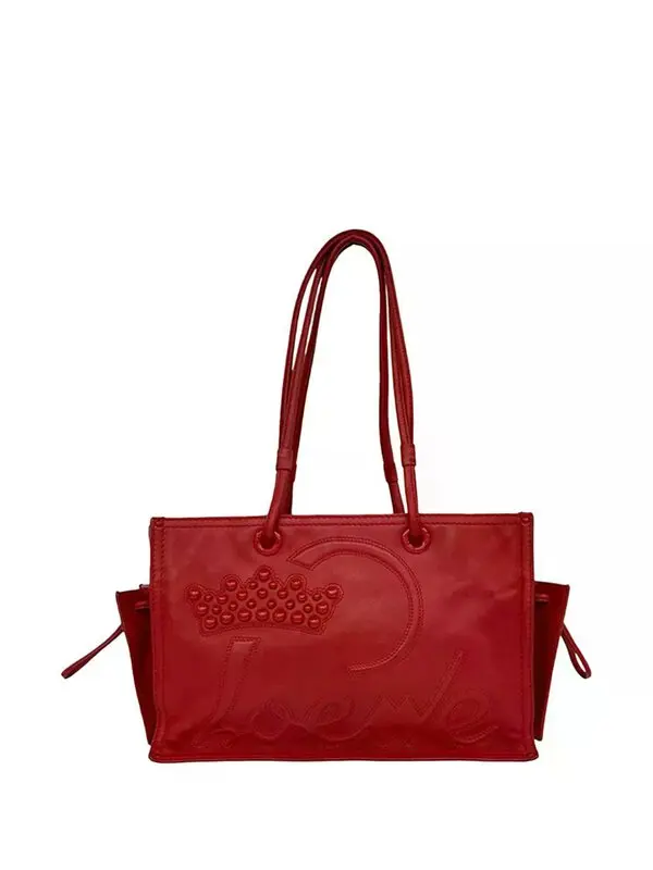 Loewe Studded Crown Leather Tote Bag - Red