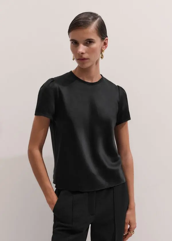 ME+EM Silk Satin Puff Sleeve T-shirt