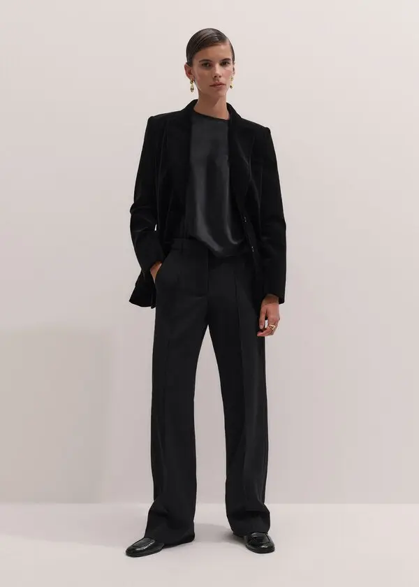 ME+EM Silk Satin Puff Sleeve Top - Black