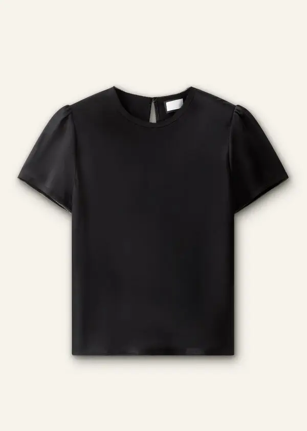 ME+EM Silk Satin Puff Sleeve Top - Black