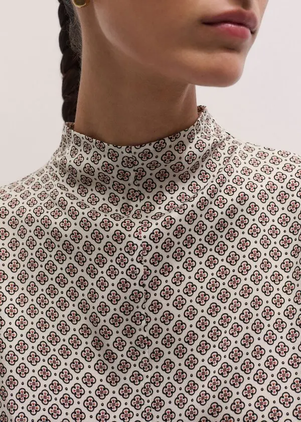ME+EM High Neck Floral Foulard Print Top