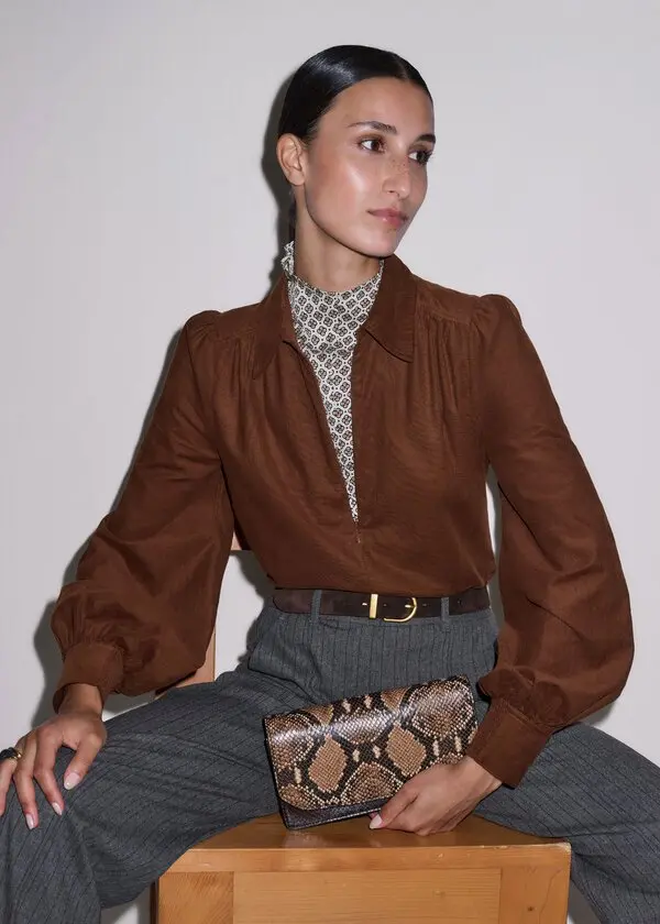 ME+EM High Neck Floral Foulard Print Top