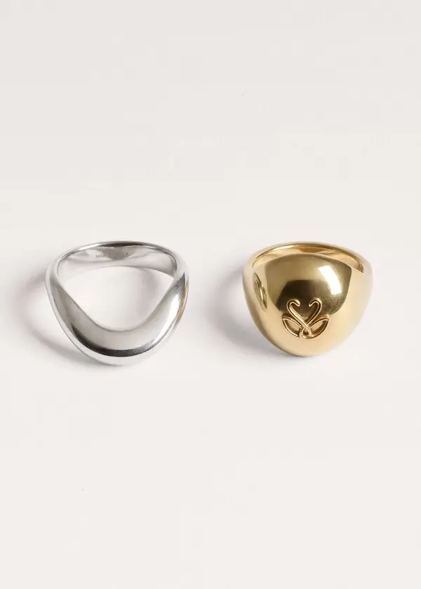 ME+EM Gold And Silver Cygnet Ring Set