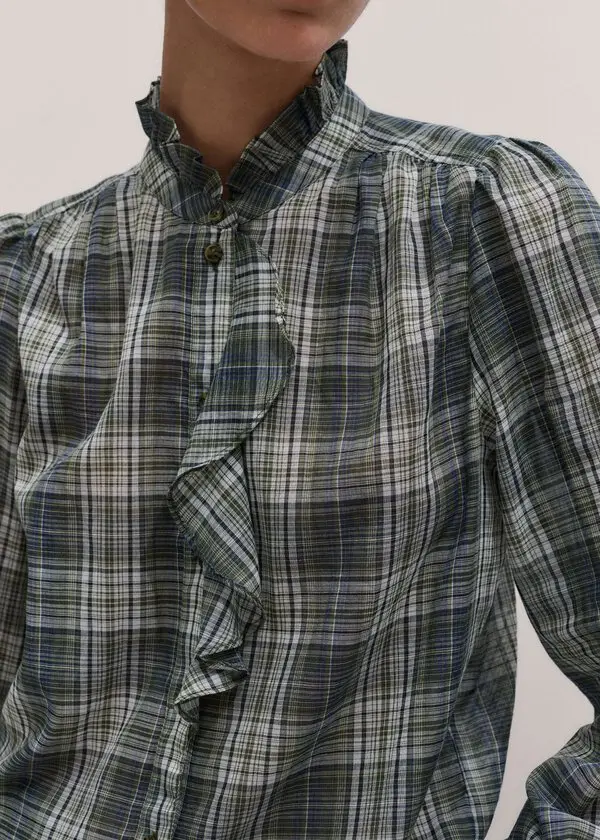 ME+EM Cotton Voile Check Long Sleeve Blouse + Tie