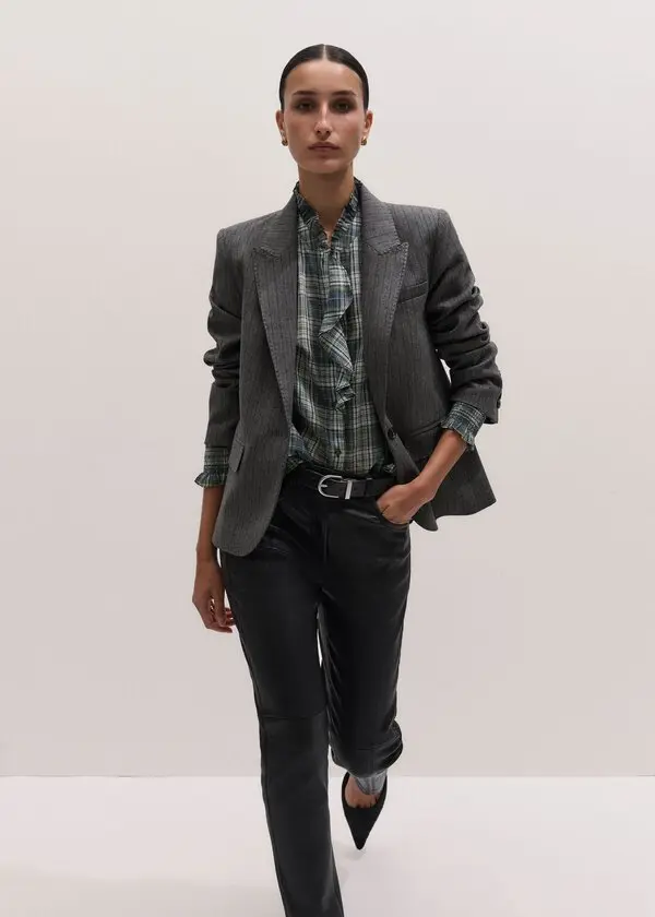 ME+EM Cotton Voile Check Long Sleeve Blouse + Tie
